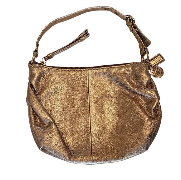 Coach | Bags | Coach Ali Leather Top Handle Metallic Gold Hobo Hand ...